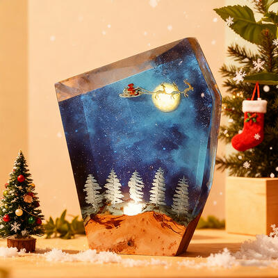 Moon Tree & Old Man Resin Decor Christmas Night Light for Holiday Decor ...