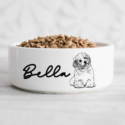 Personalized Pet Bowl With Custom Name And Sketch Photo Warm Gift For ...