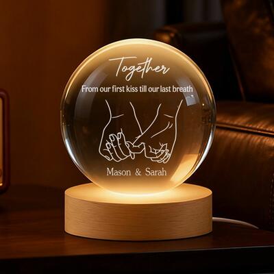 Personalized Crystal Ball Lamp Couples with Holding Hands Line Art ...