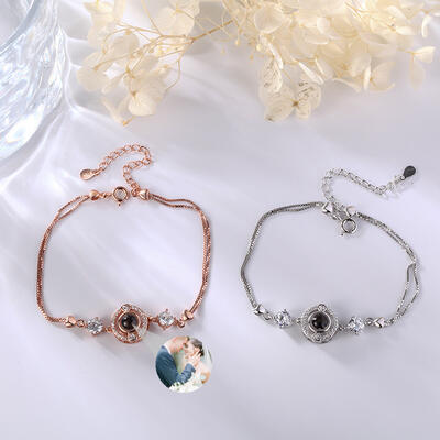 Sterling Silver Personalized Classic Round Photo Projection Bracelet ...