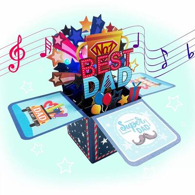 3D Pop Up Music Box Card Best Dad Trophy Design Attractive Gift for ...