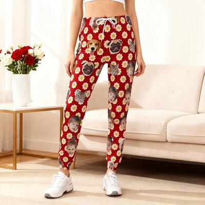 Personalized Unisex Sweatpants Custom Head Photo Flowers Design ...