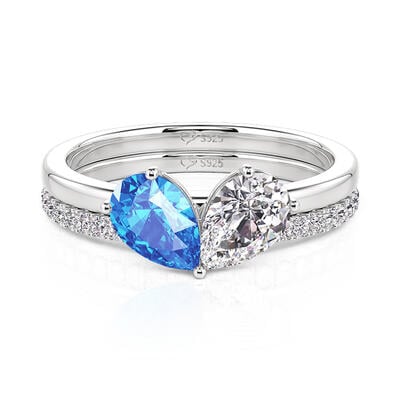 Jeulia Classic Custom Two Stone Heart Ring Set - Jeulia Jewelry