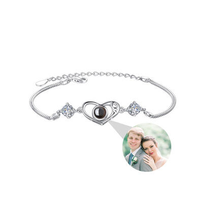 Sterling Silver Personalized Heart Photo Projection Bracelet with ...