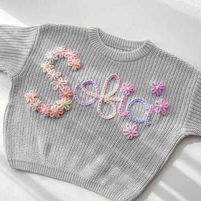 Personalized Handmade Name Sweater with Random Color Text And Beautiful ...