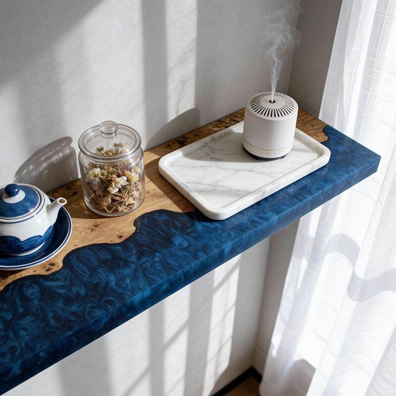 Unique Artisanal Blue Resin Wood Floating Shelf Reslol Home Decor - Reslol