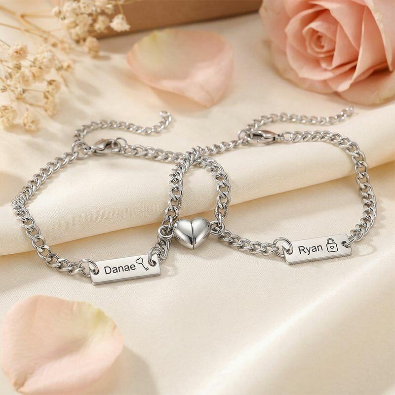 Personalized Magnetic Paired Bracelet Custom Name Lock and Key Design ...