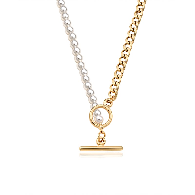Jeulia Everyday Half Pearl Gold Cuban Chain Toggle Necklace - Jeulia ...