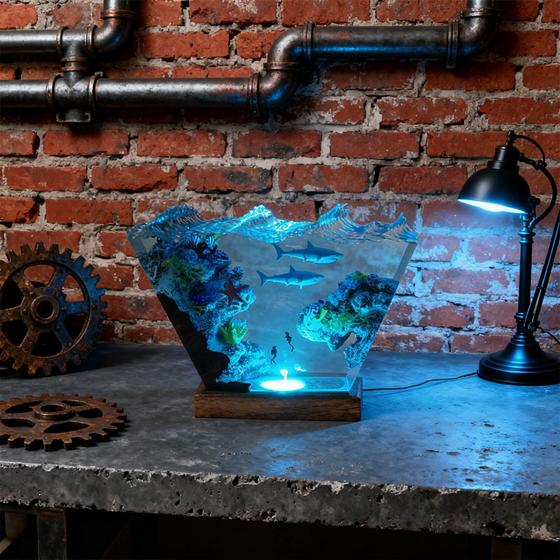 Shark & Starfish Resin Lamp Handmade Ocean Night Light for Home Decor ...