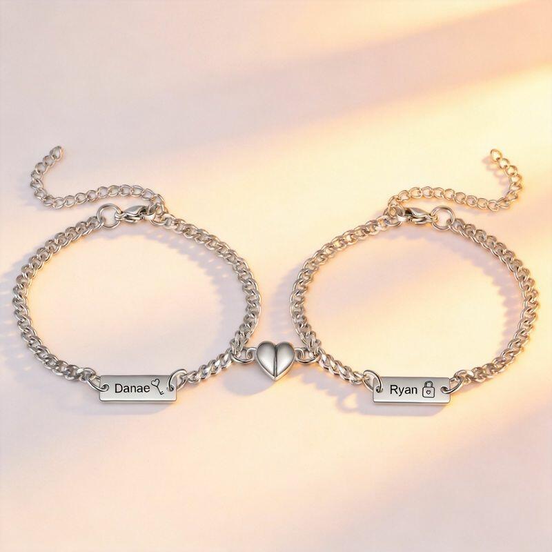 Personalized Magnetic Paired Bracelet Custom Name Lock and Key Design ...