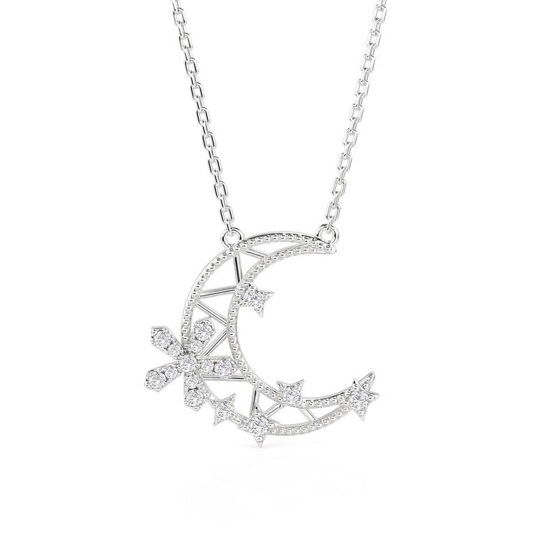 Jeulia Snowflake Moon and Star Necklace Sterling Silver - Jeulia Jewelry