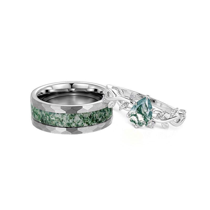 Jeulia Nature Inspired Moss Agate Couple Rings Set - Jeulia Jewelry