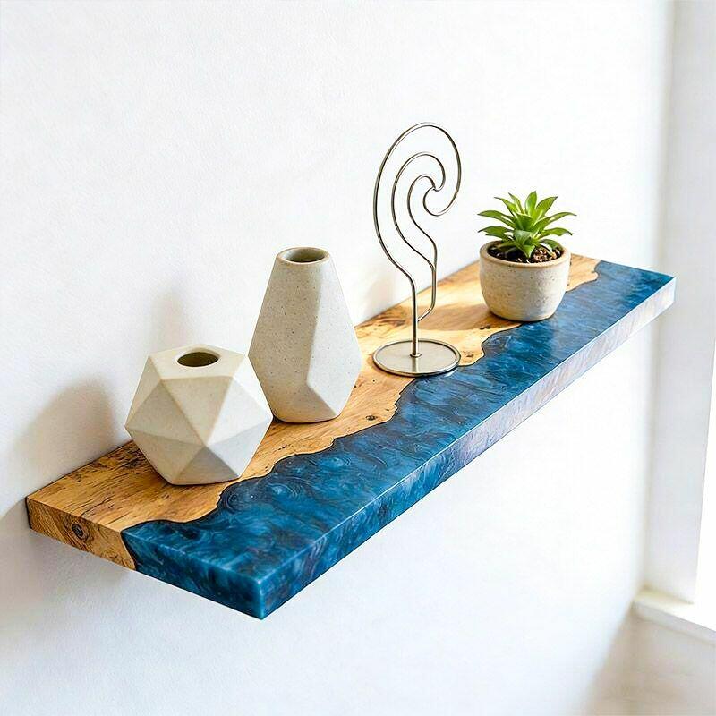 Unique Artisanal Blue Resin Wood Floating Shelf Reslol Home Decor - Reslol