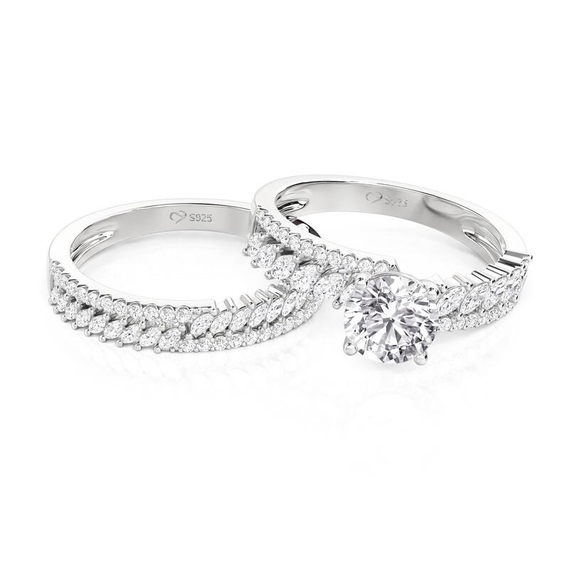 Jeulia Olivetta Bypass Round Cut Bridal Ring Set - Jeulia Jewelry