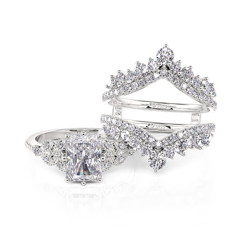 Jeulia Interchangeable Butterfly Eternity Ring Set Radiant Cut Sterling ...