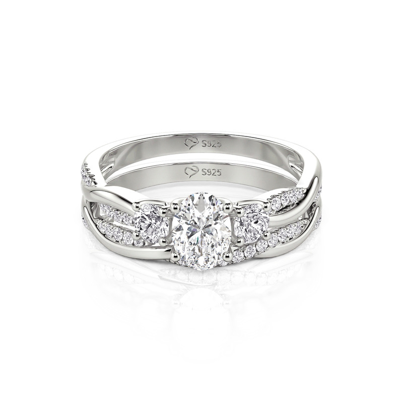 Jeulia Twisted Oval Cut Three Stone Bridal Ring Set 2PCS - Jeulia Jewelry