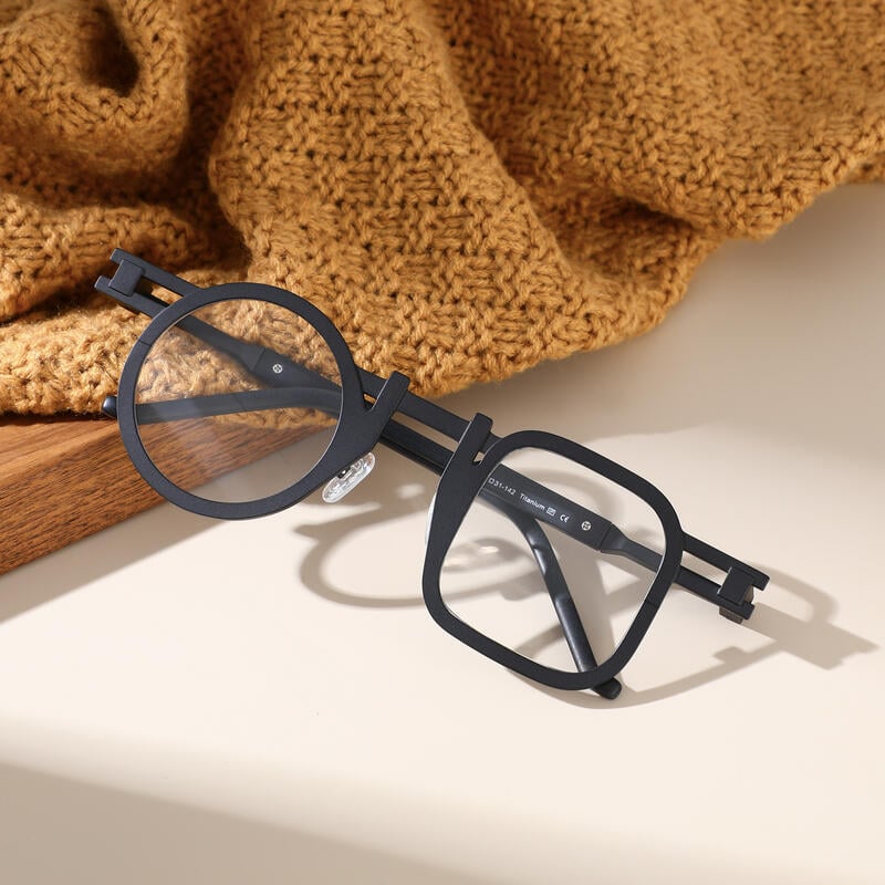 Catharin Black Square Round Glasses - Aoolia.com