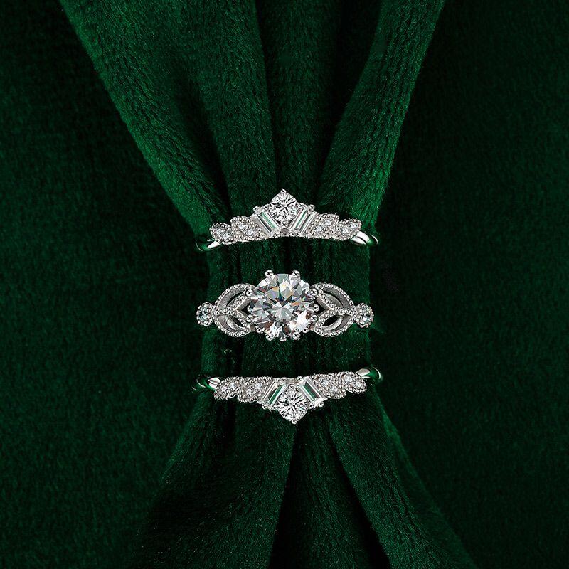 Jeulia Vintage Milgrain Art Deco Engagement Ring Set 3pcs - Jeulia Jewelry