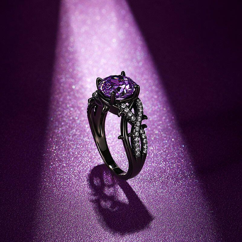 Jeulia Twist Bypass Black Thorn Purple Rose Cut Ring - Jeulia Jewelry