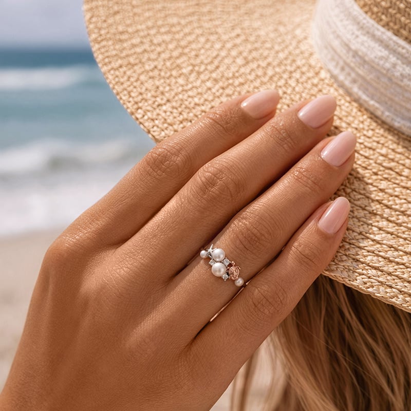 Jeulia Summer Two Tone Ocean Turtle Starfish Pearl Ring - Jeulia Jewelry