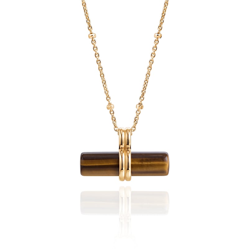 Jeulia Everyday “Andy” Style Tiger's Eye Gold T Bar Necklace - Jeulia ...