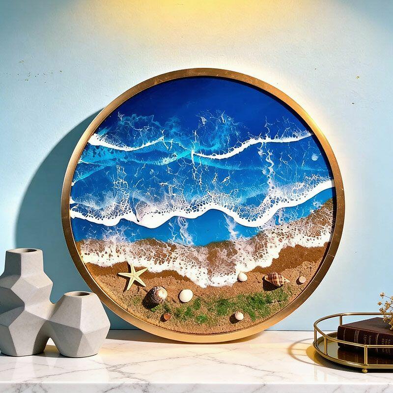 Luxe Coastal 3D Resin Wall Art - Reslol's Round Waves, Sand & Seashells ...
