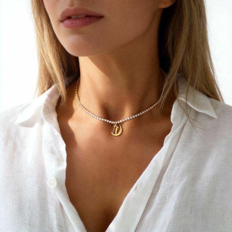 Custom Initial Tennis Necklace Stackable Dainty Letter Necklace ...