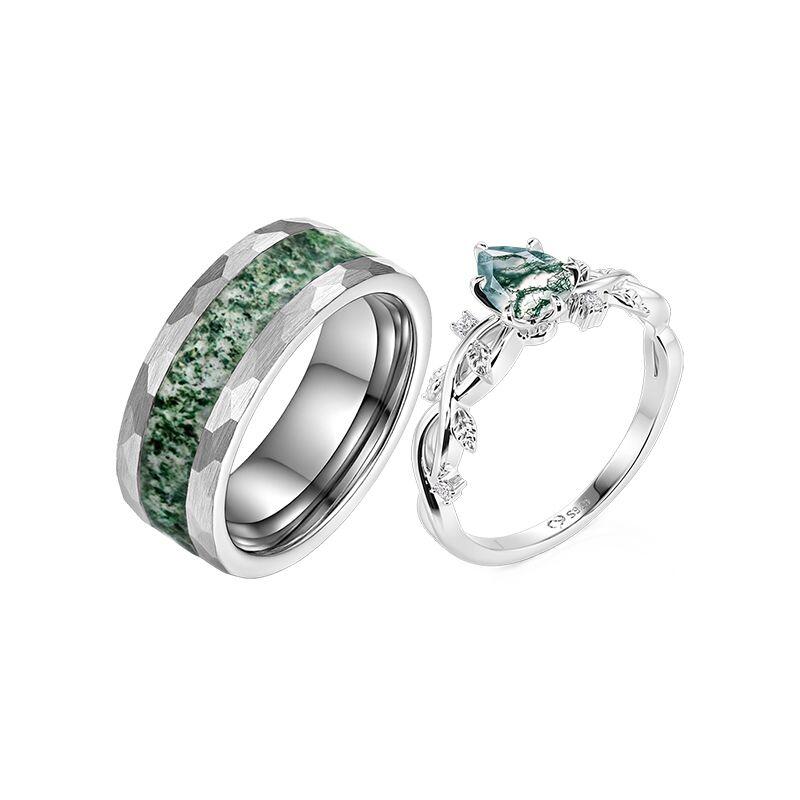 Jeulia Nature Inspired Moss Agate Couple Rings Set - Jeulia Jewelry