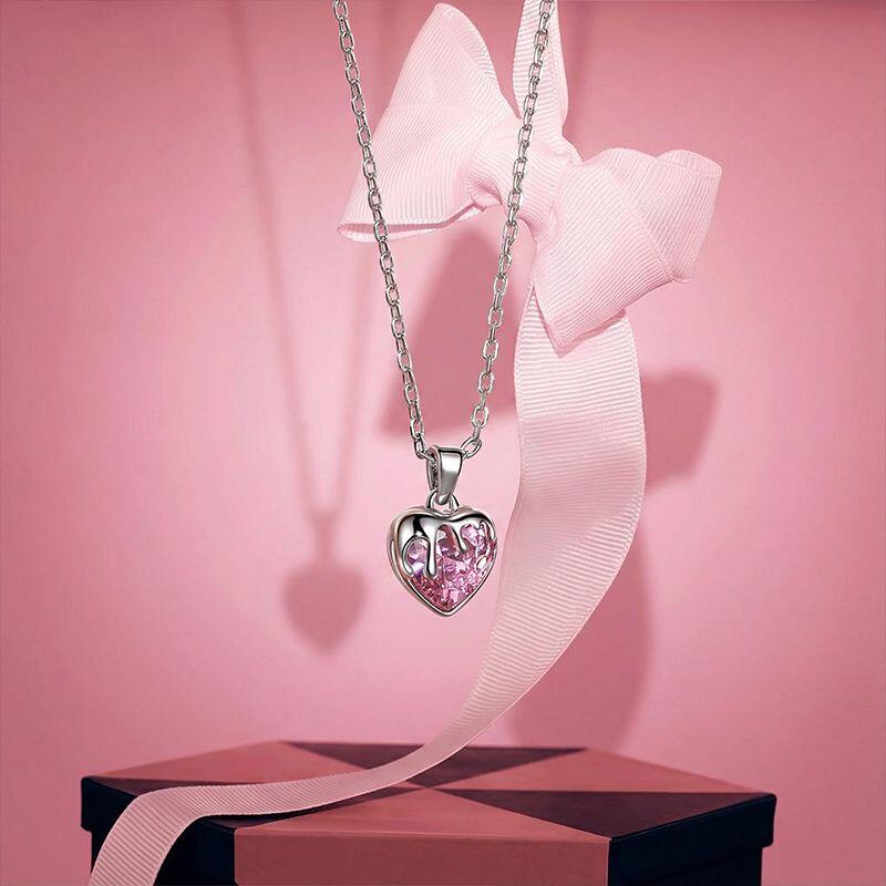 Jeulia Honey Love Pink Heart Necklace in Sterling Silver - Jeulia Jewelry