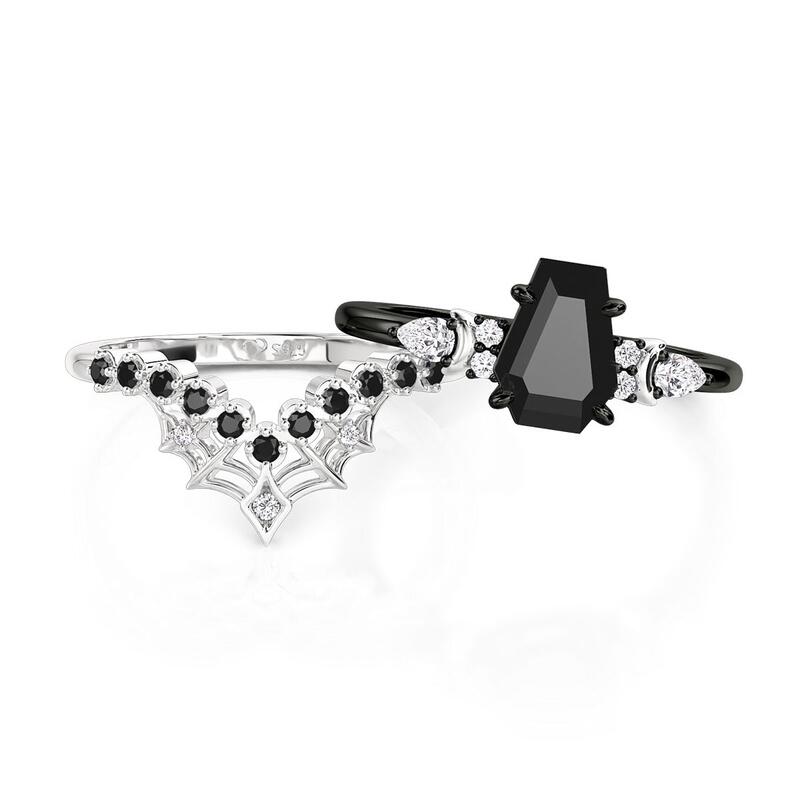 Jeulia Two Tone Moon Spider Web and Coffin Ring Set - Jeulia Jewelry