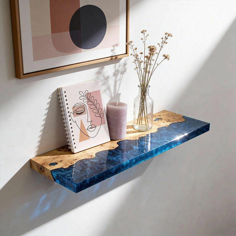 Unique Artisanal Blue Resin Wood Floating Shelf Reslol Home Decor - Reslol