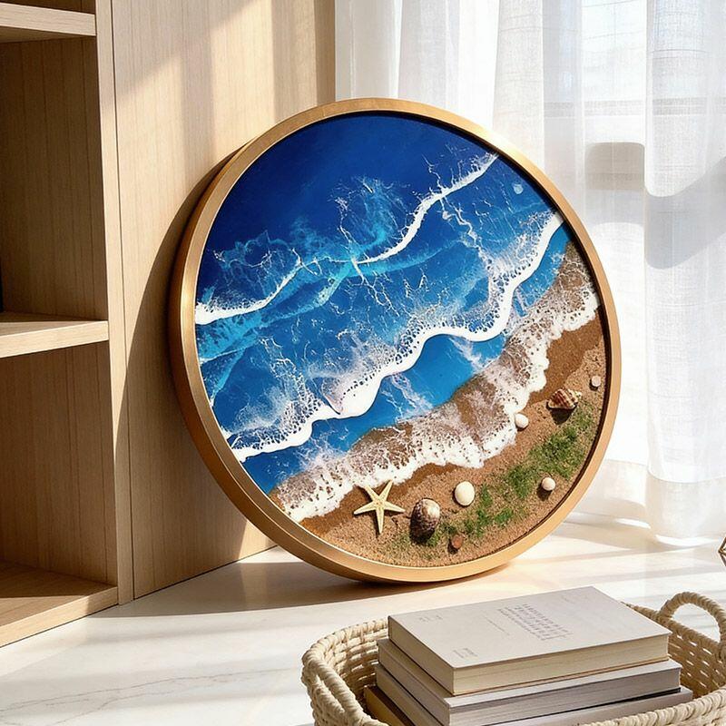 Luxe Coastal 3D Resin Wall Art - Reslol's Round Waves, Sand & Seashells ...