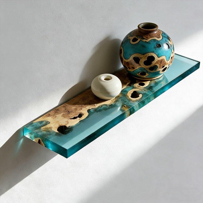Verdant Translucent Resin & Wood Floating Shelf | Reslol Sleek Modern ...