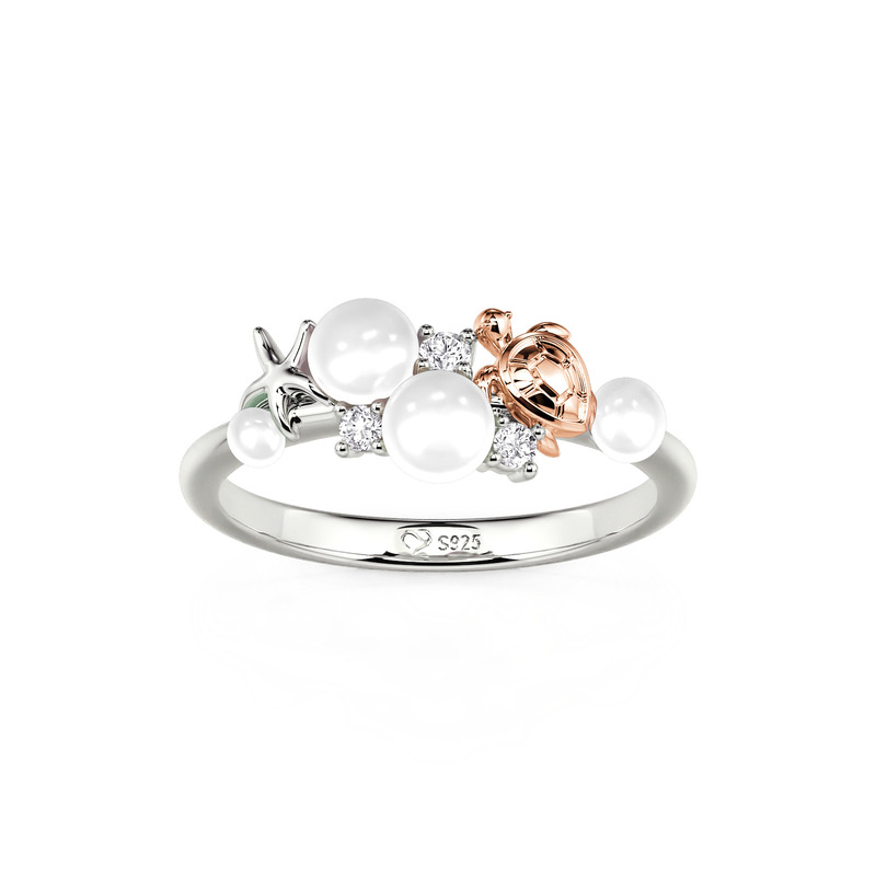 Jeulia Summer Two Tone Ocean Turtle Starfish Pearl Ring - Jeulia Jewelry