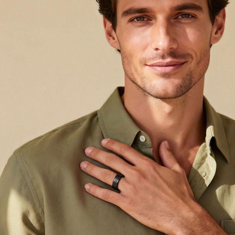 Jeulia Black Sand Meteorite Pattern Tungsten Ring for Men - Jeulia Jewelry