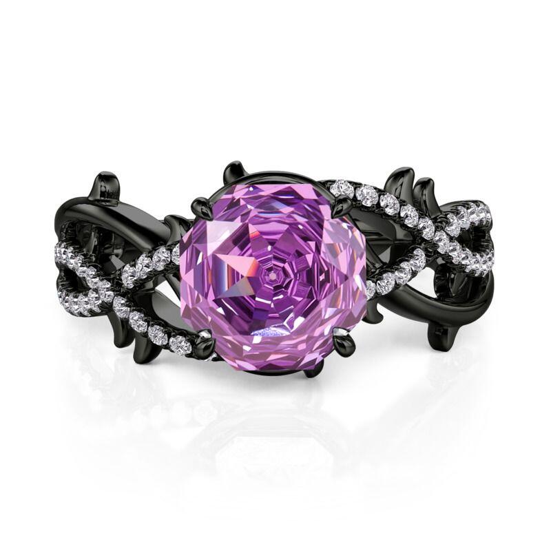 Jeulia Twist Bypass Black Thorn Purple Rose Cut Ring - Jeulia Jewelry