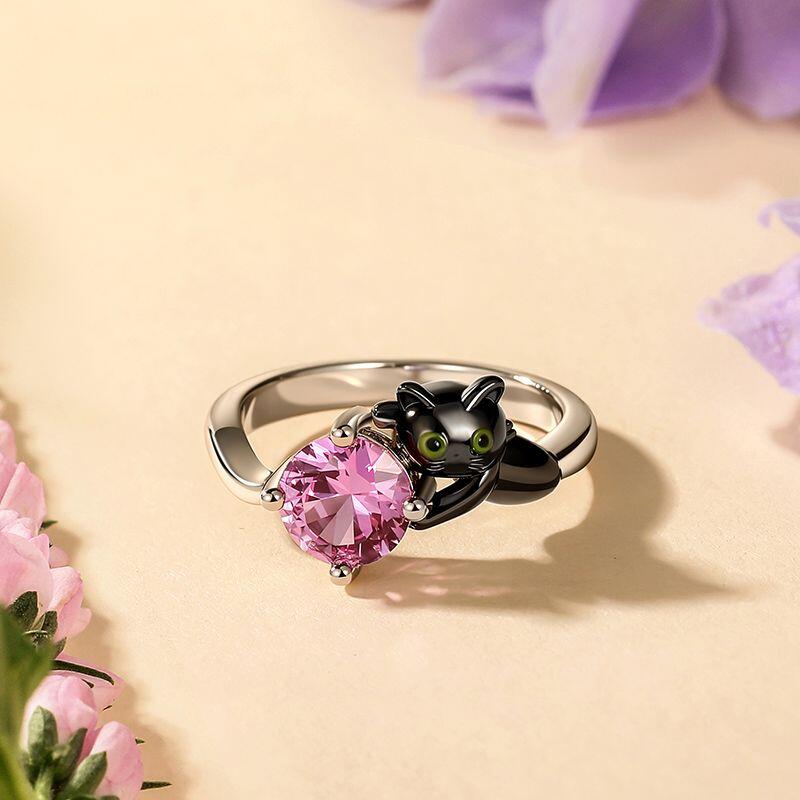 Jeulia Hug Me Black Cat Ring with Round Cut Purple Stone - Jeulia Jewelry