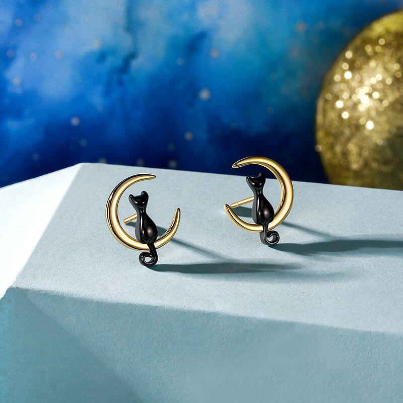 Jeulia Black Cat and Moon Gold Stud Earrings - Jeulia Jewelry