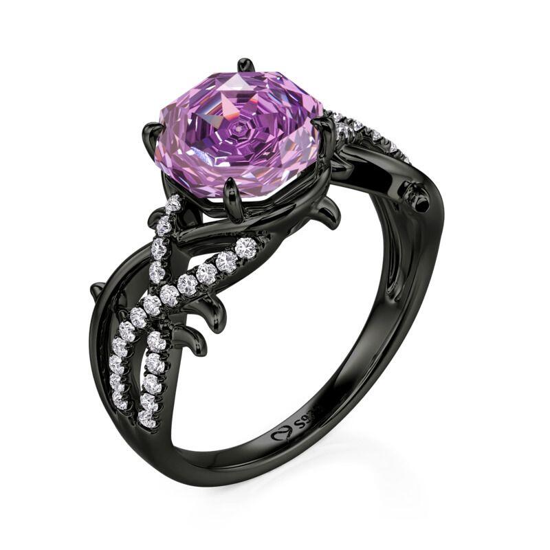 Jeulia Twist Bypass Black Thorn Purple Rose Cut Ring - Jeulia Jewelry