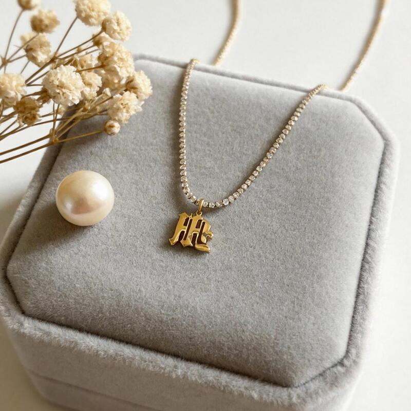 Custom Initial Tennis Necklace Stackable Dainty Letter Necklace ...