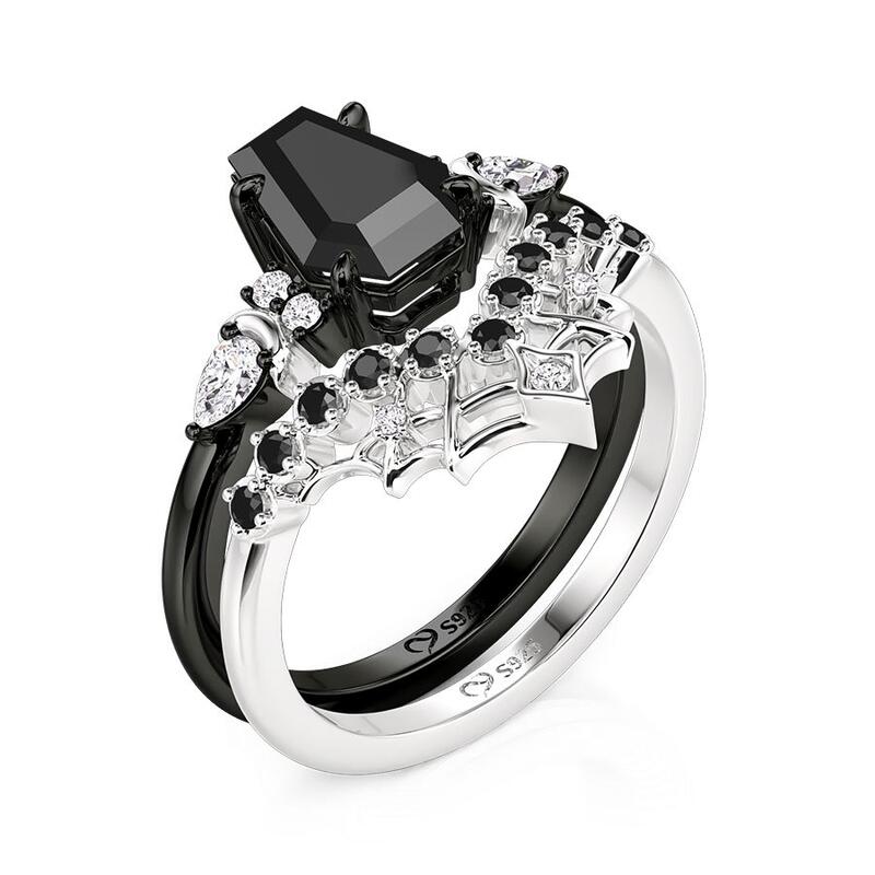 Jeulia Two Tone Moon Spider Web and Coffin Ring Set - Jeulia Jewelry