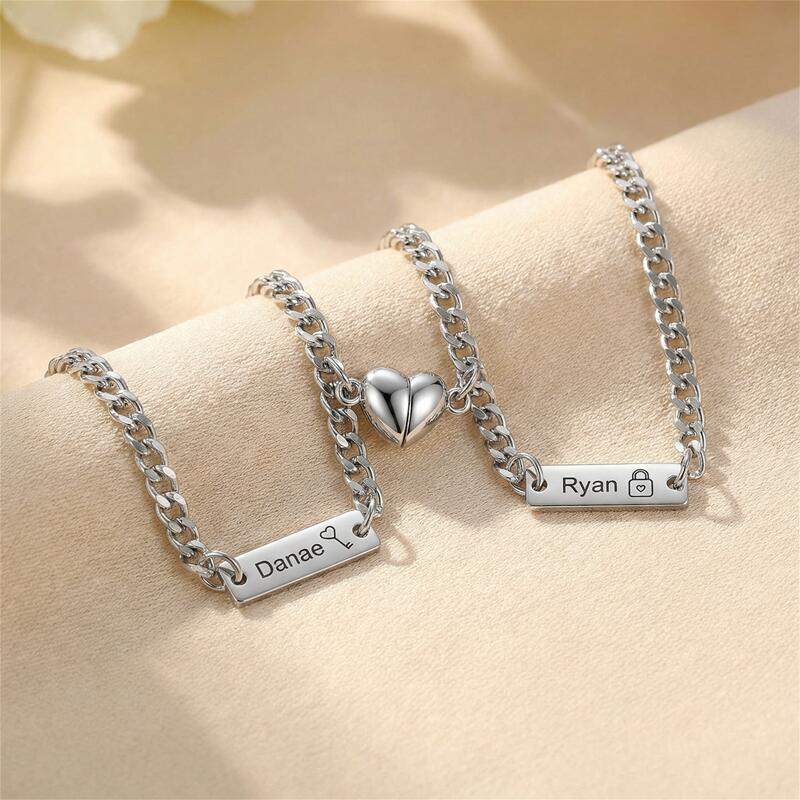 Personalized Magnetic Paired Bracelet Custom Name Lock and Key Design ...