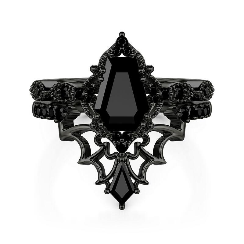 Jeulia Gothic Black Bat Wings Coffin Ring Set - Jeulia Jewelry