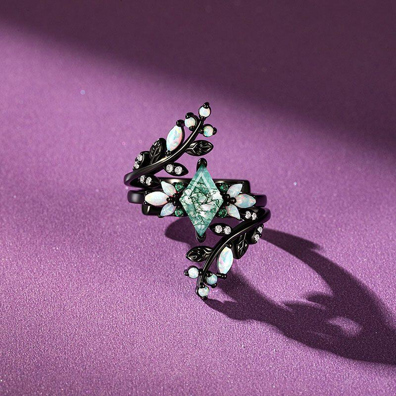 Jeulia Leaf Bypass Rhombus Cut Moss Agate Opal Bridal Set 2PCS - Jeulia ...