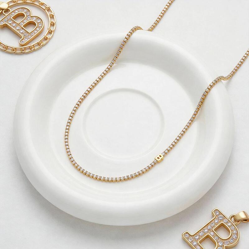 Custom Initial Tennis Necklace Minimalist Style Necklace Dainty ...