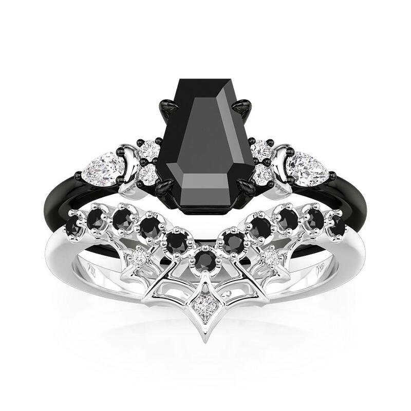 Jeulia Two Tone Moon Spider Web and Coffin Ring Set - Jeulia Jewelry