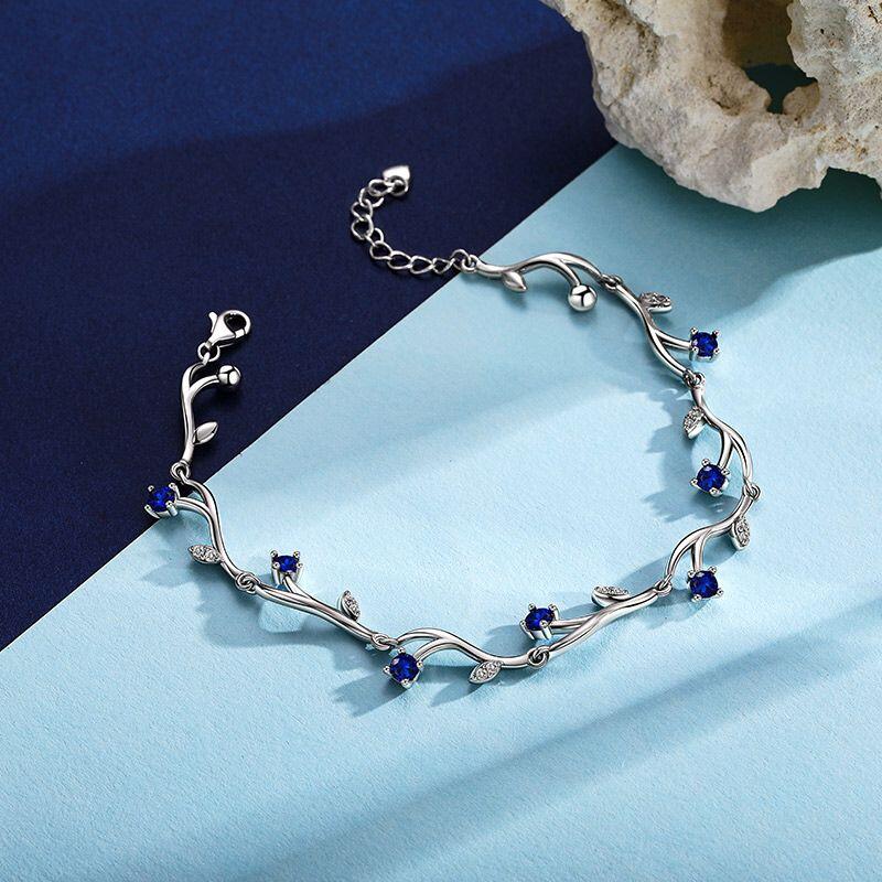 Jeulia Elegant Floral Leaf Bracelet with Sapphire Blue Stone - Jeulia ...
