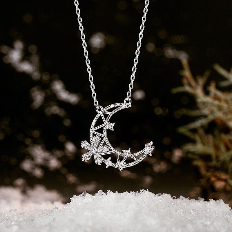 Jeulia Snowflake Moon and Star Necklace Sterling Silver - Jeulia Jewelry