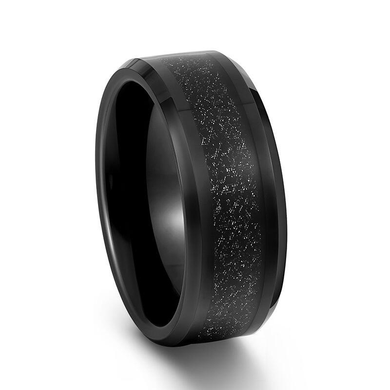 Jeulia Black Sand Meteorite Pattern Tungsten Ring for Men - Jeulia Jewelry