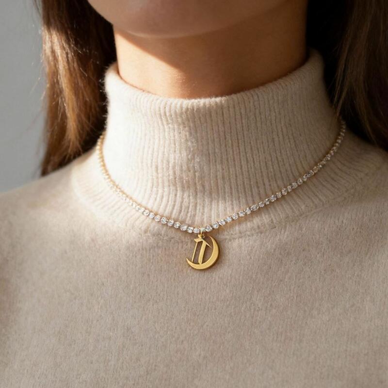 Custom Initial Tennis Necklace Stackable Dainty Letter Necklace ...